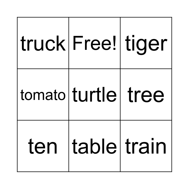 Words With Letter Tt Bingo Card