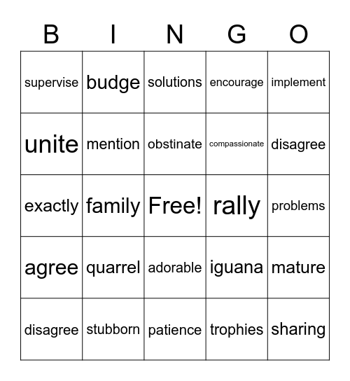 Solutions to Problems Bingo Card