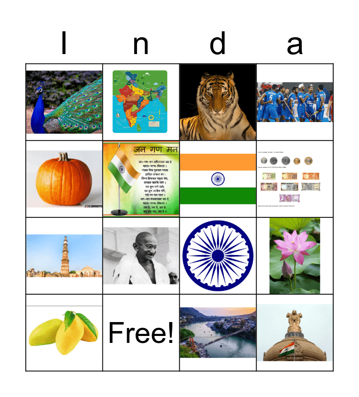 National symbols of India Bingo Card