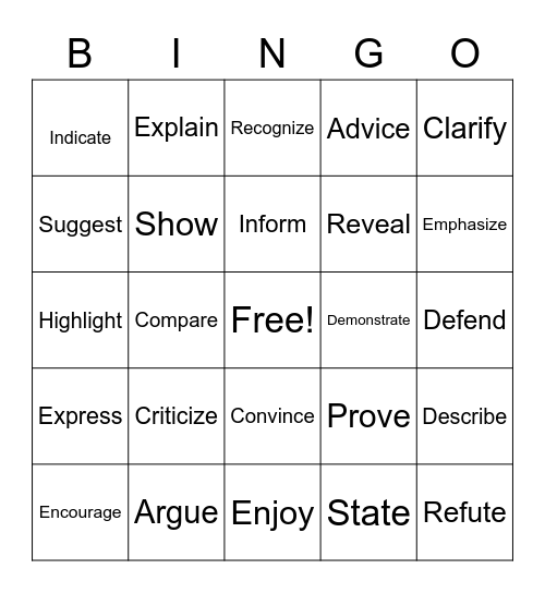 Author's Purpose Bingo Card