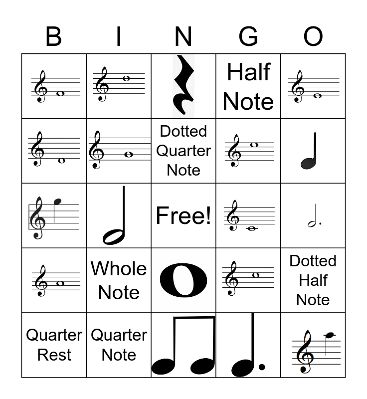 Music Notes Bingo- 5th&6th Bingo Card