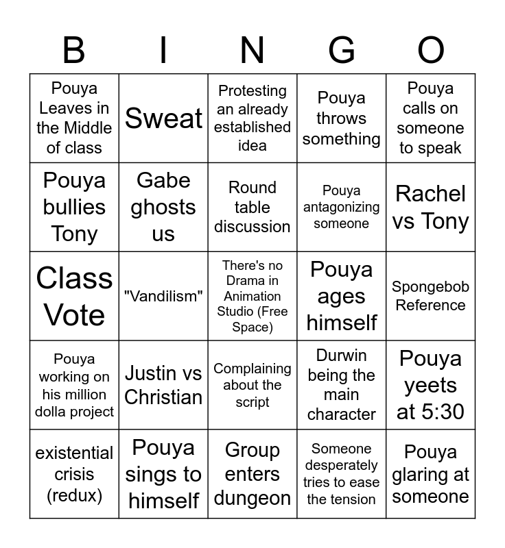 Animation Studio Bingo Card