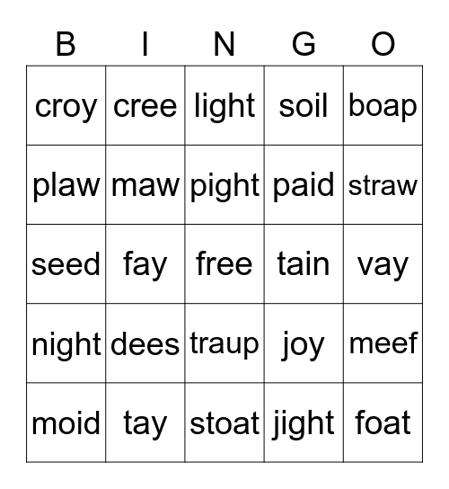 Predictable Vowels Bingo Card