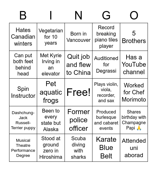 Get to Know Your Peers! Bingo Card