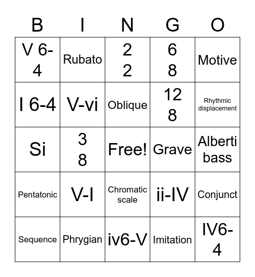 Music Theory Bingo at Rachel Fairweather blog