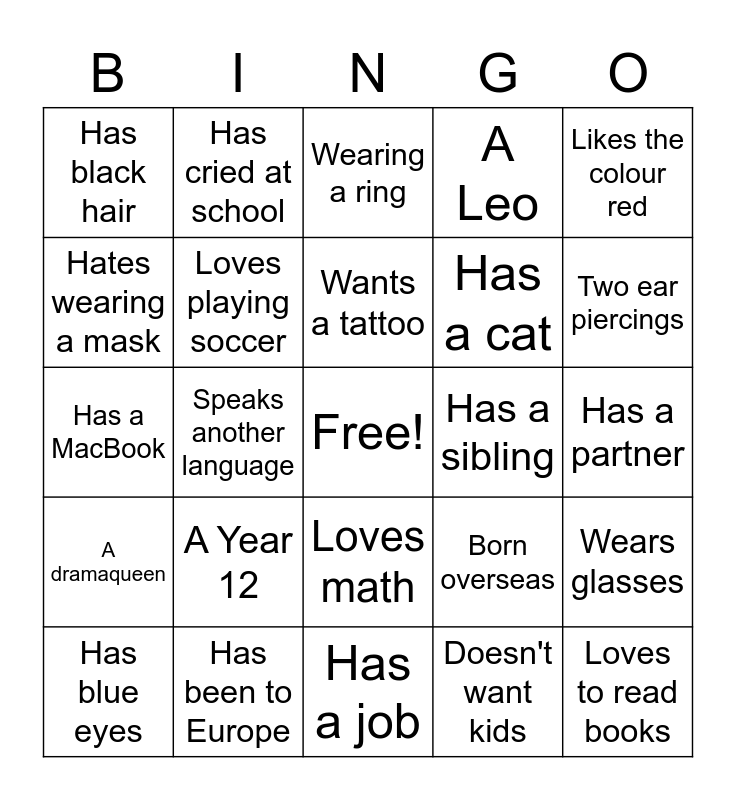 2022 SVC Induction Day Bingo Card