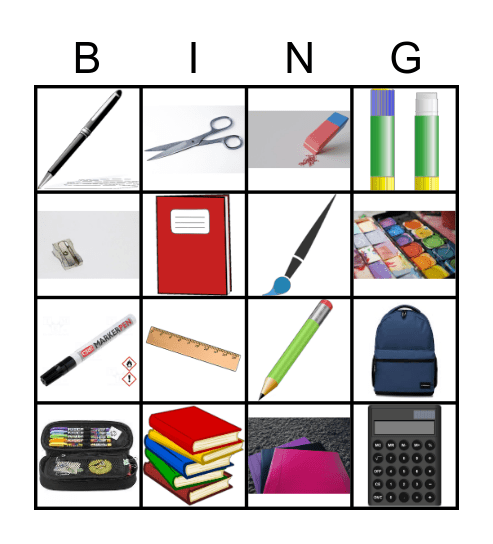 Schulsachen Bingo Card