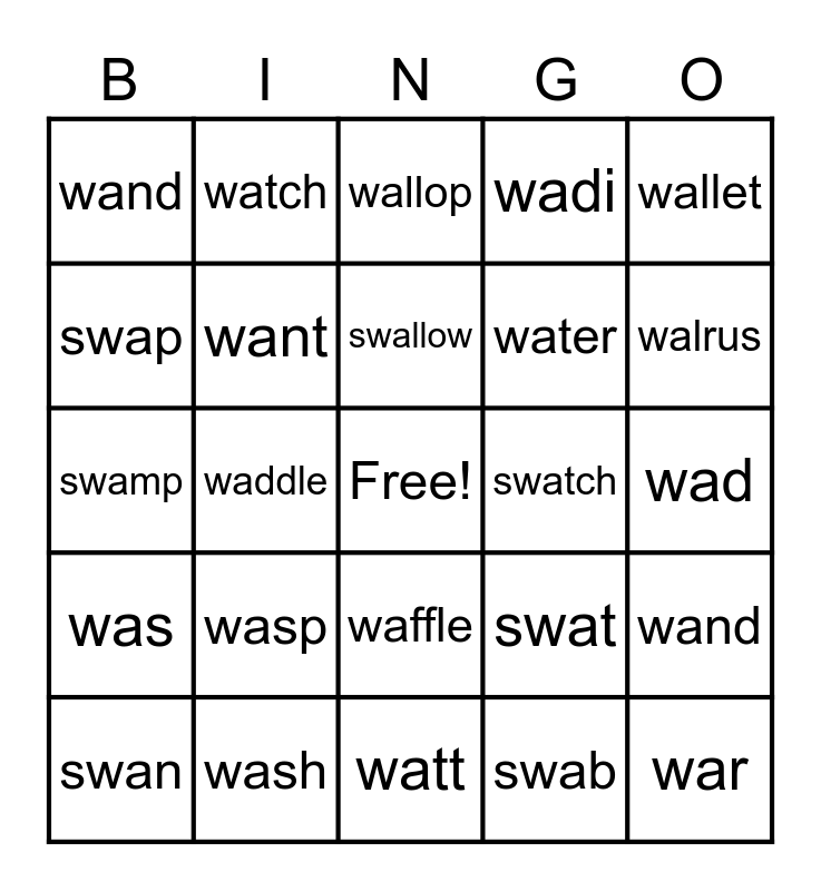 WA (wasp) BINGO Card