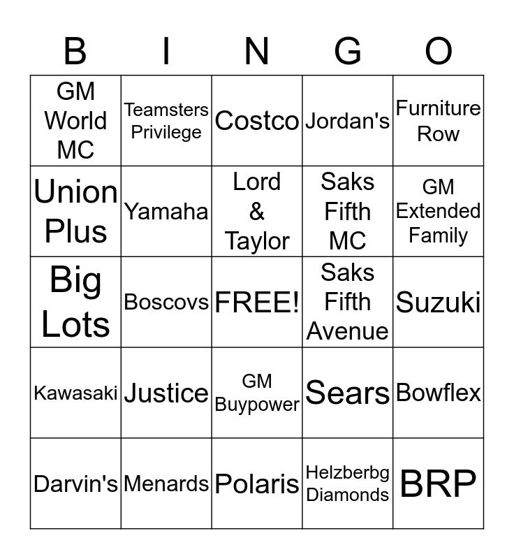 Partner Bingo Card