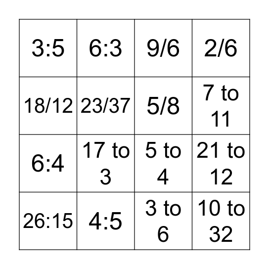 RATIO BINGO Card