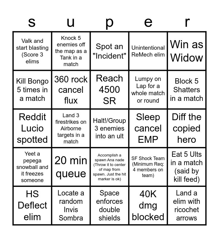 supertf bingo Card