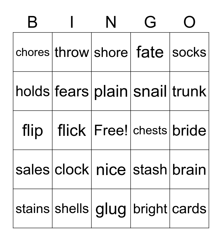 1B Key Word Strip Bingo Card