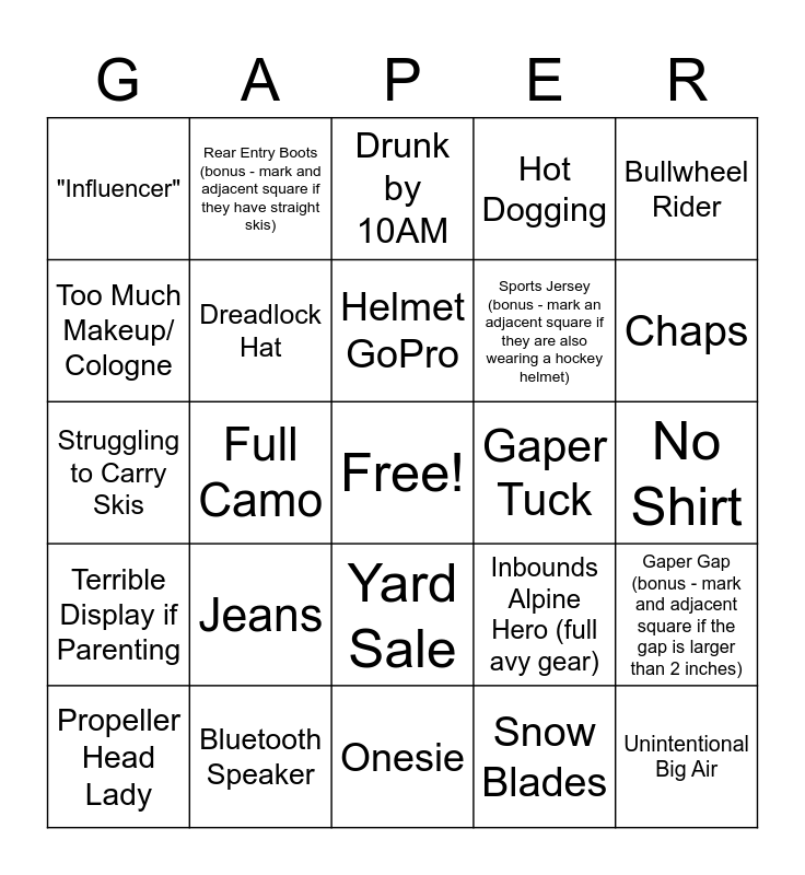 Spring Break Bingo Card
