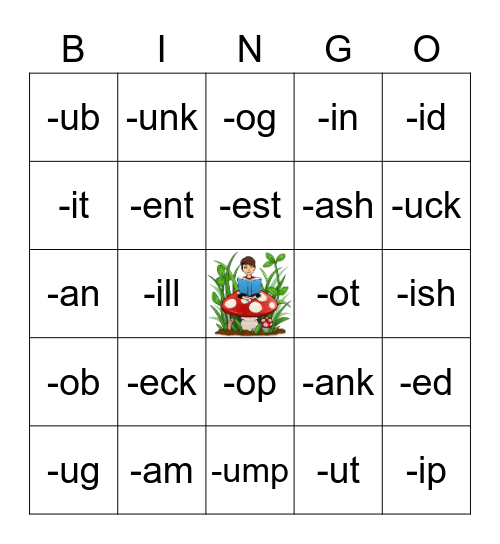 Word Family Bingo-Short Vowels Bingo Card