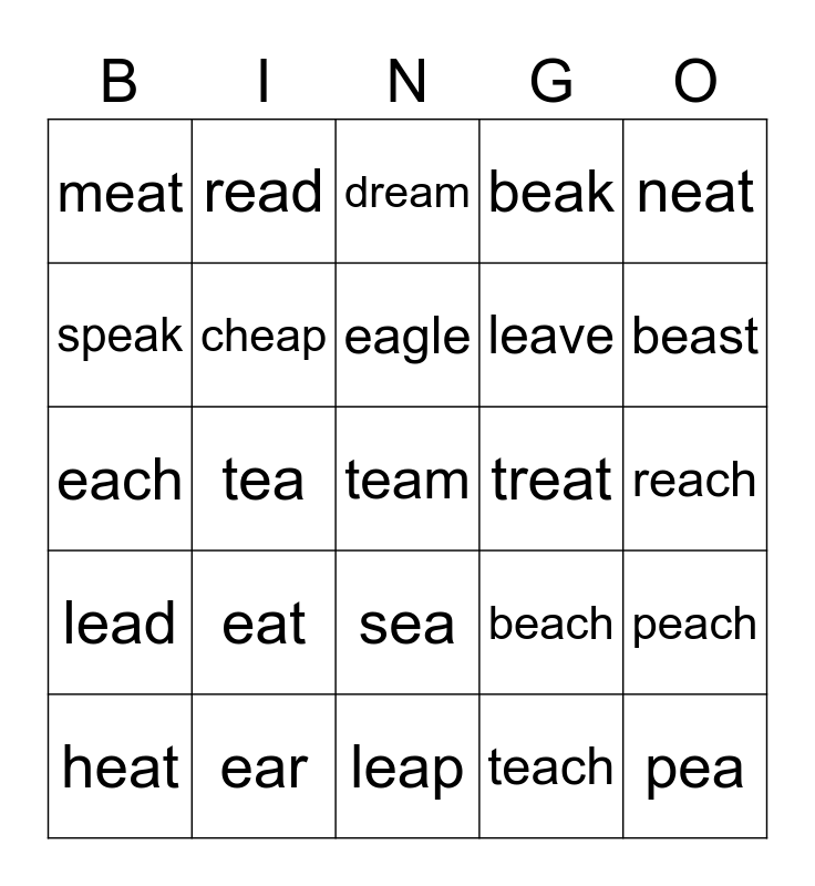 EA Vowel Team (#1) Bingo Card