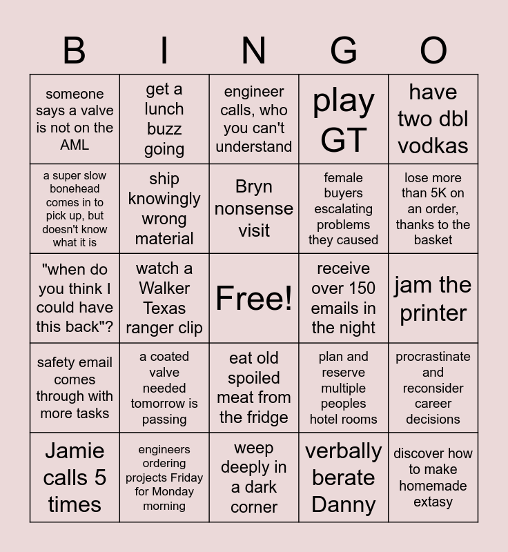 ZAC'S WORKDAY NIGHTMARE Bingo Card