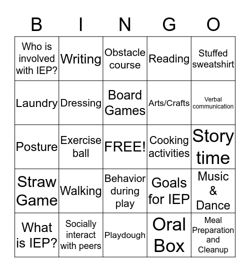Family Based & IEP Bingo Card