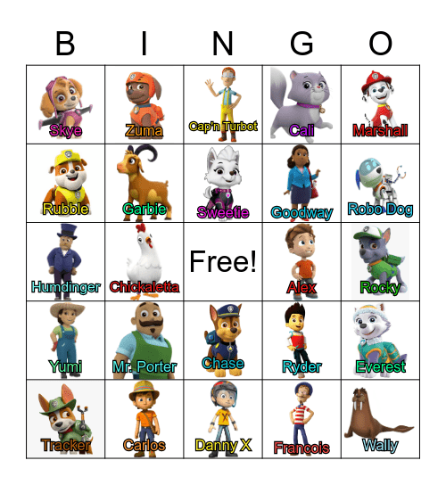 Paw Patrol Bingo Card