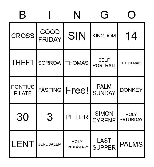 Lent Bingo Card