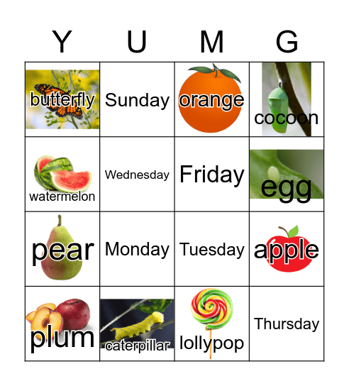 The Very Hungry Caterpillar Bingo Card