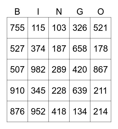 3-digit numbers in Hungarian Bingo Card