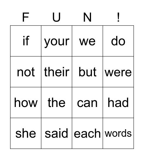 Second Grade Bingo Card