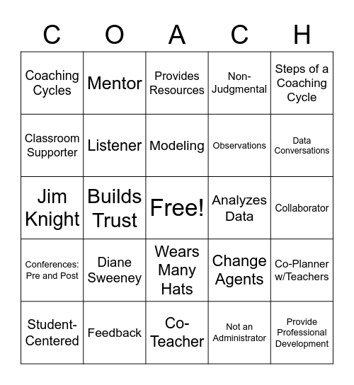 Instructional Coaches Bingo Card