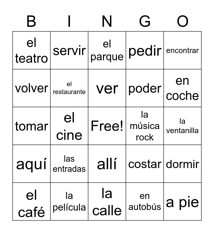 Actividades en la ciudad Bingo Card