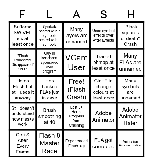 Flash Animator Bingo Card