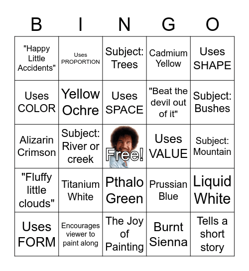 Bob Ross Bingo Card
