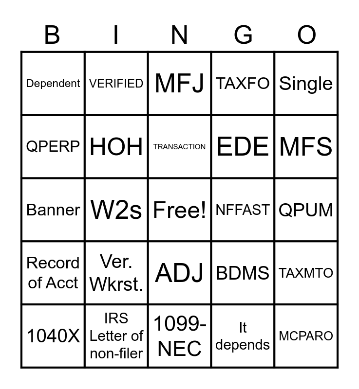 FINANCIAL AID VERIFICATION Bingo Card