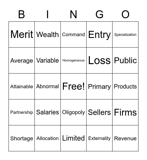 ECONOMICS Bingo Card