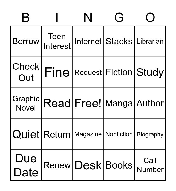 Library Day Bingo Card Library Day Bingo Card