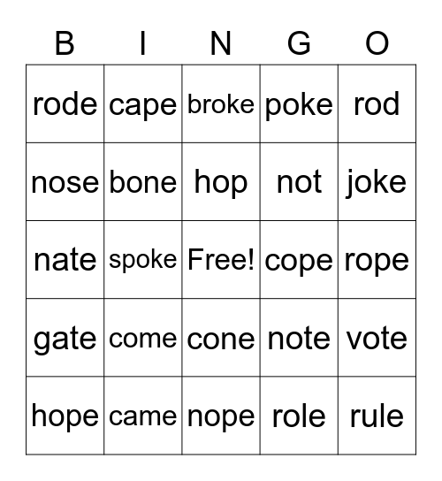 CVCE BINGO: long O Bingo Card