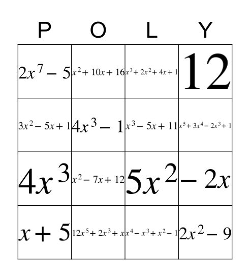Polynomial Bingo Card