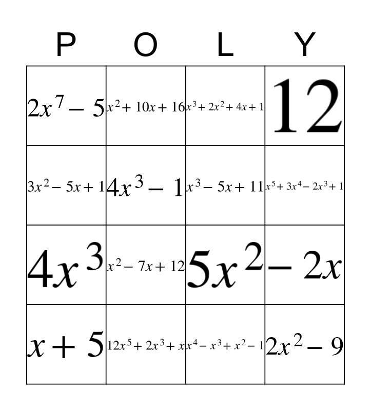 Polynomial Bingo Card