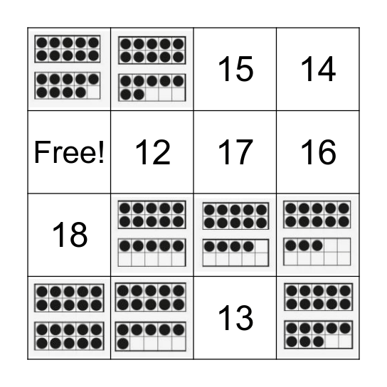 Teen Numbers BINGO Card
