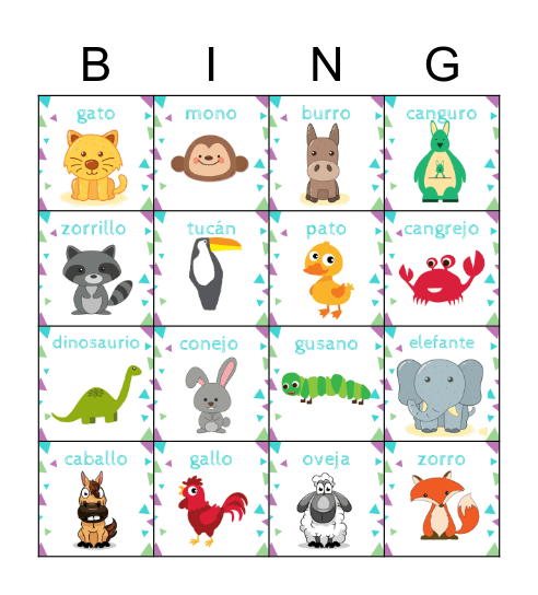 Los animales Bingo Card