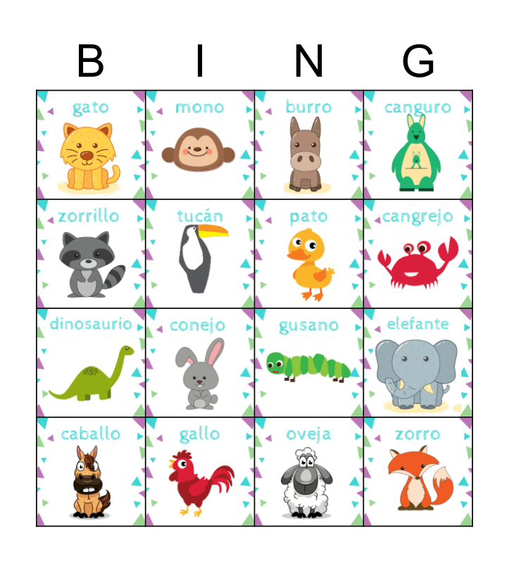 Los animales Bingo Card