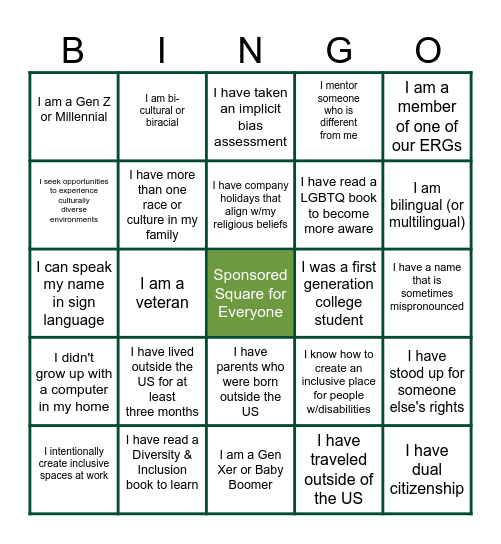 Diversity BINGO! Bingo Card