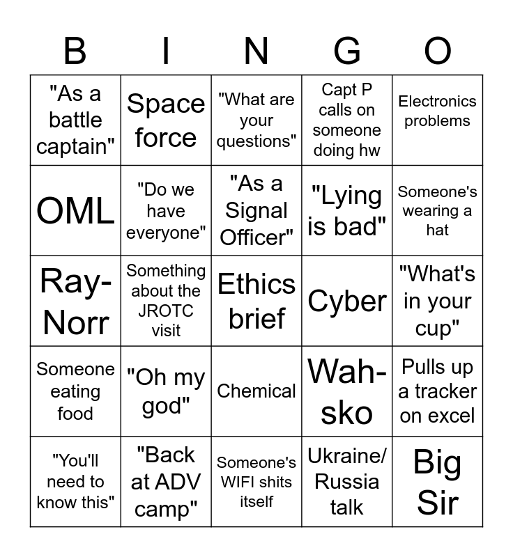 Capt Pendleton Drunk Bingo Card
