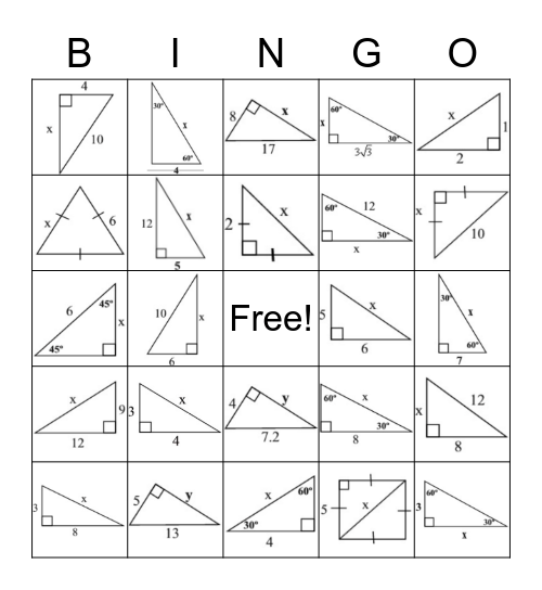 Right Triangle Bingo Card