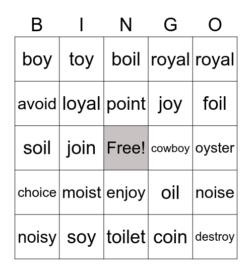 OY and OI Bingo Card