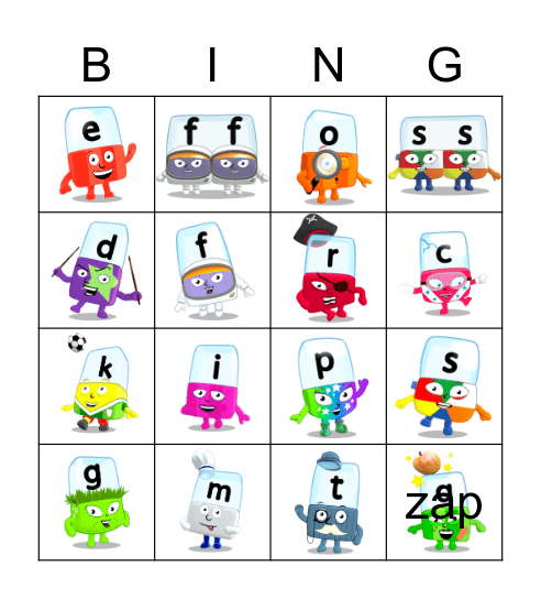 Alphablocks Phase 2 Bingo Card