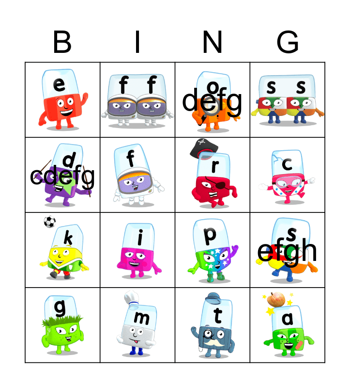 Alphablocks Phase 2 Bingo Card