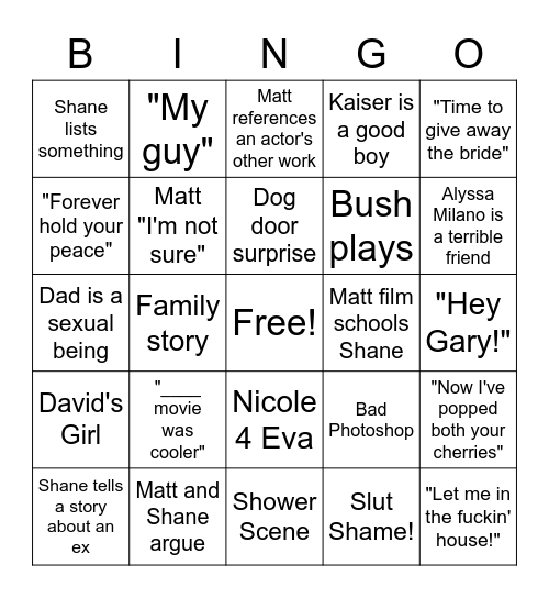 Matt and Shane Fear Bingo Card