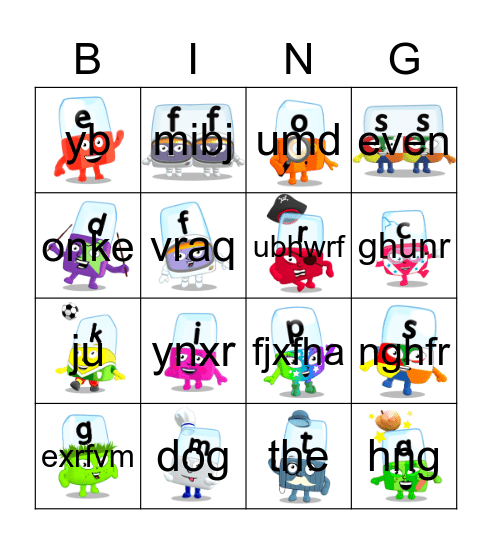 Alphablocks Phase 2 Bingo Card