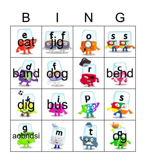 Alphablocks Phase 2 Bingo Card