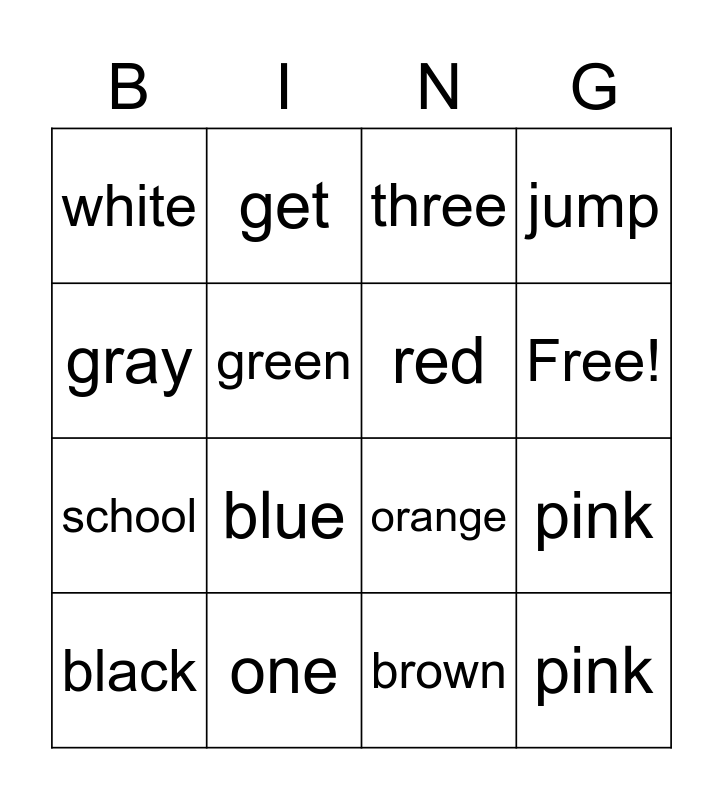 Color words Bingo Card