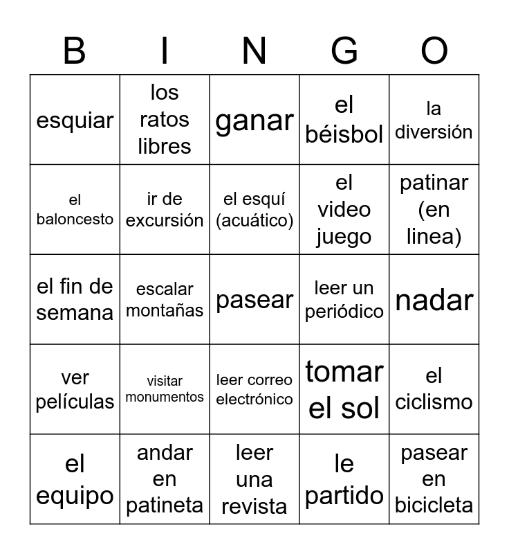Descubre 1 leccíon 4 pasatiempos & deportes Bingo Card